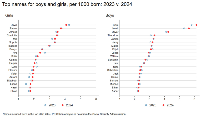 The 2024 baby name statistics are available, and Laura Wattenberg and ...